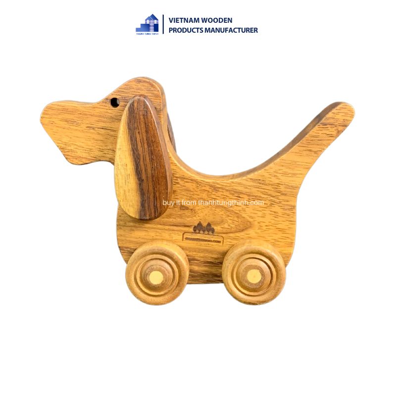 Wholesale Cute Wooden Dog Toy with Wheels for Kids
